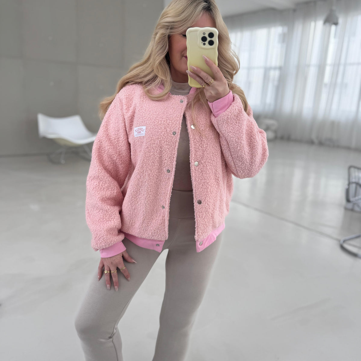 Teddyjacke rosa/apricot SWEET COLLEGE GIRL – Trag's mit Fassung